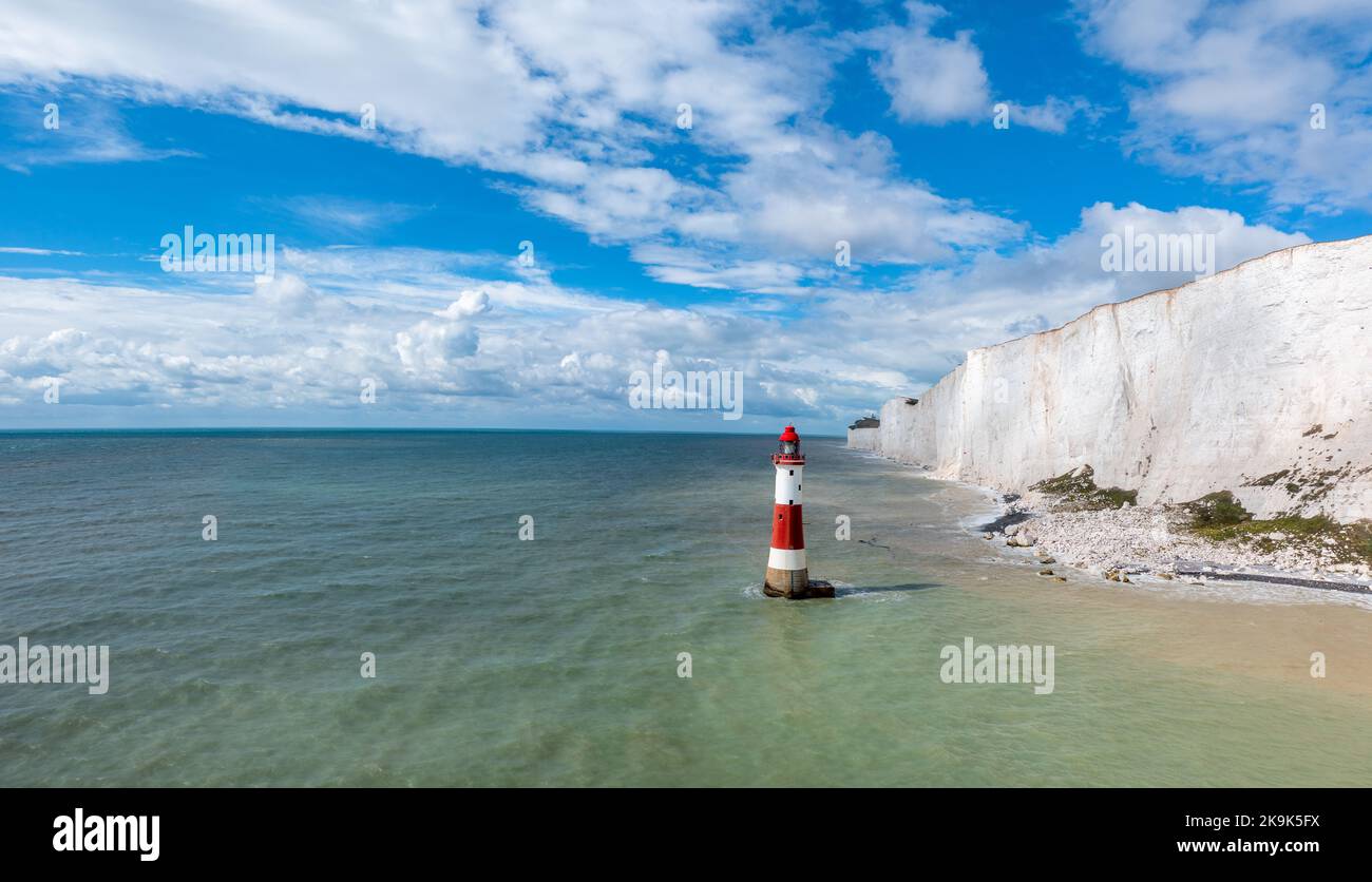 View of the Beachy Head Lighthouse in the English Channel and the white ...