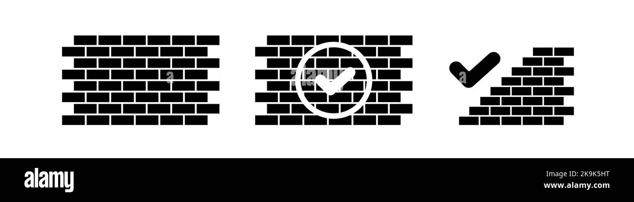 Brick wall with check mark icon set in flat style Stock Vector Image ...