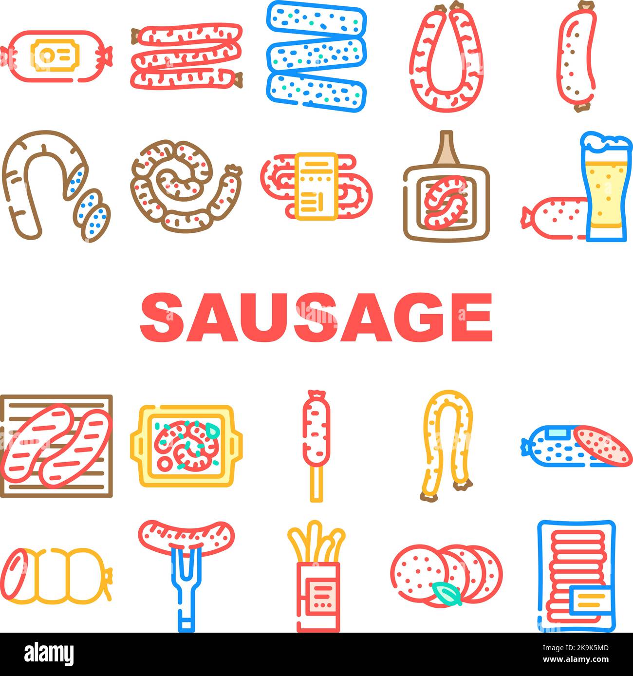 sausage meat pork icons set vector Stock Vector Image & Art - Alamy