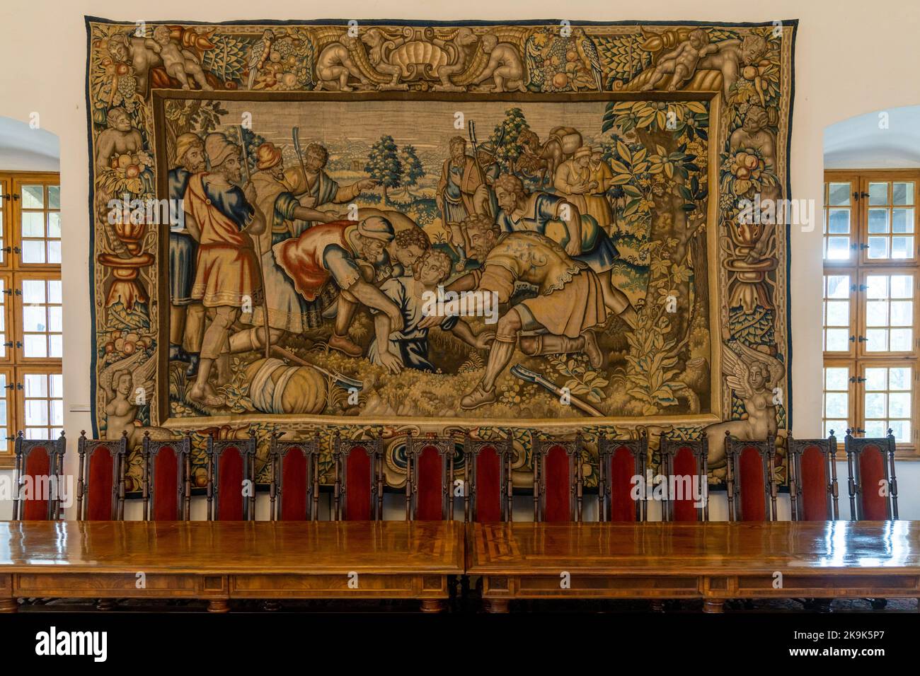 Bojnice, Slovakia - 26 September, 2022: historic tapestry on the wall ...