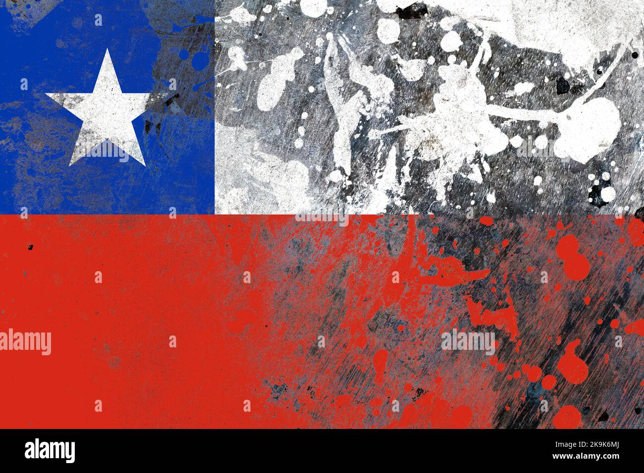 Chile flag on scratched old grunge texture background Stock Photo - Alamy