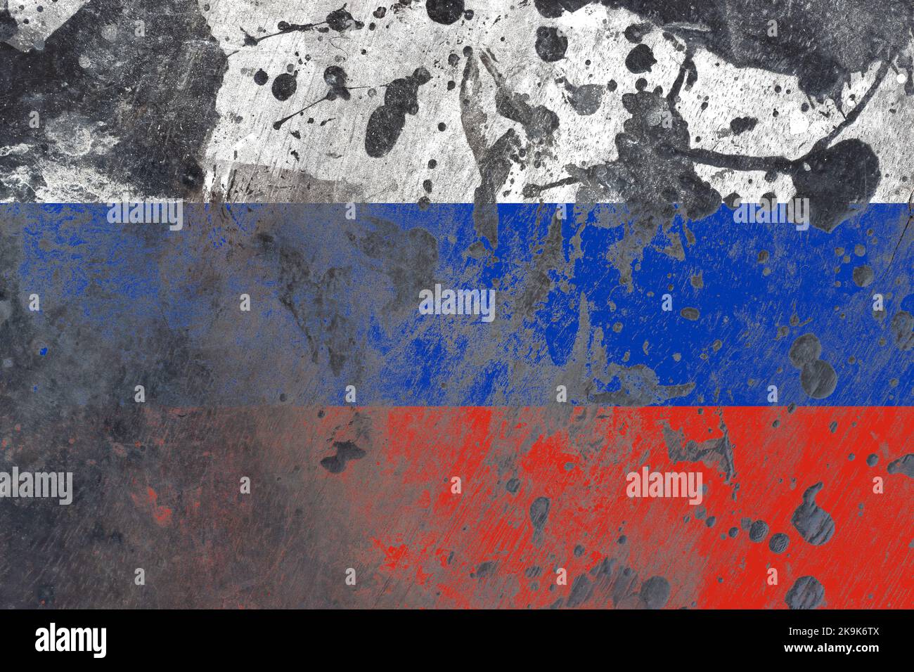 Russia flag on scratched old grunge texture background Stock Photo - Alamy