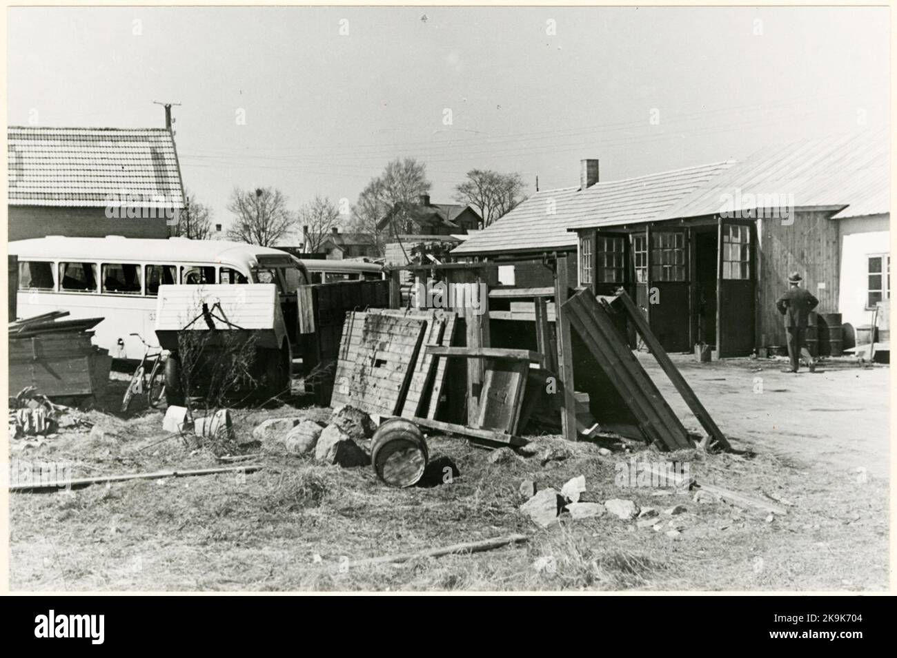 A pile of debris next to a bus garage Stock Photo - Alamy