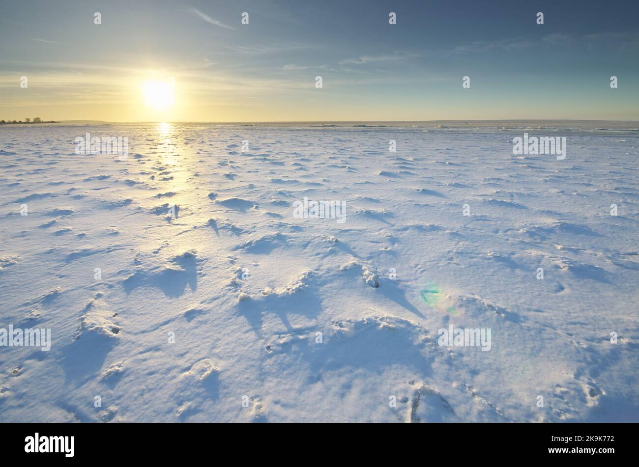 Winter landscape. Ice on water surface. Composition of nature Stock ...