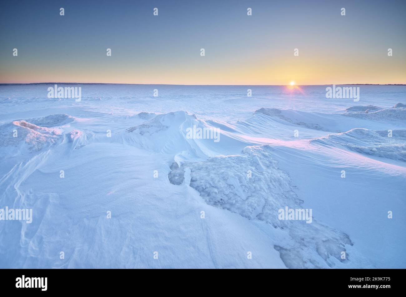Winter landscape. Ice on water surface. Composition of nature Stock ...