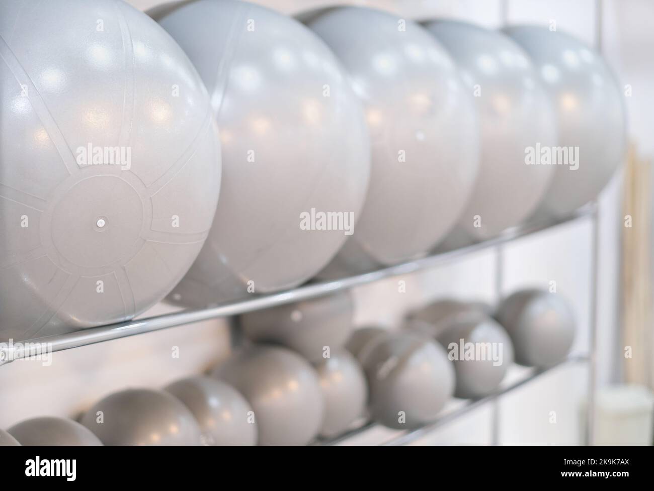 physical therapy fitballs on a shelf in a rehabilitation center ...