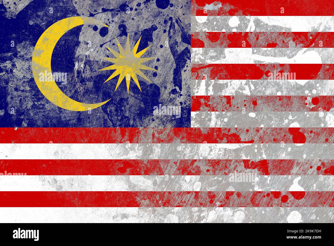 Malaysia flag on scratched old grunge texture background Stock Photo ...