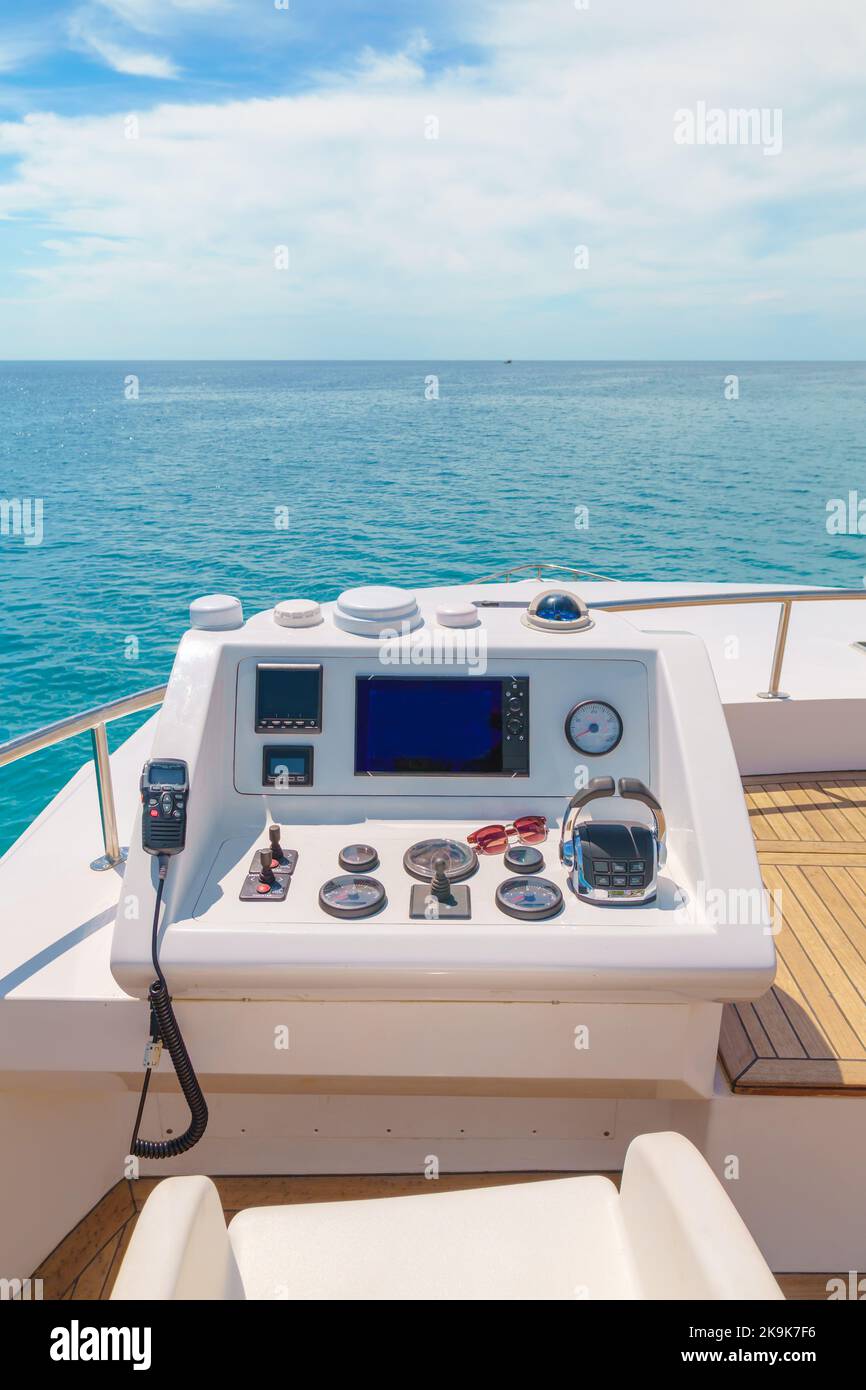 Yacht boat control bridge dashboard Stock Photo - Alamy