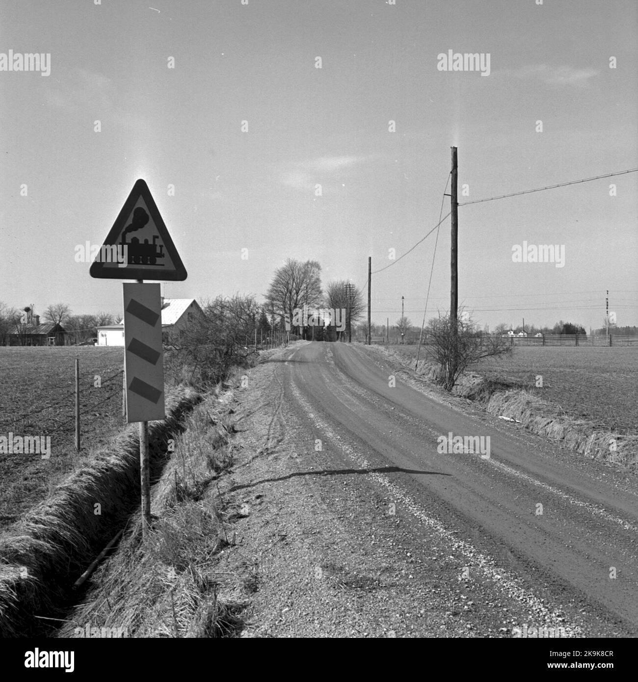 Road signs. Railway intersection, without bars. Distance to plank ...