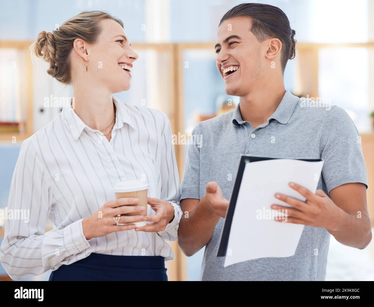 Business people. smile and happy with planning, paperwork and funny ...