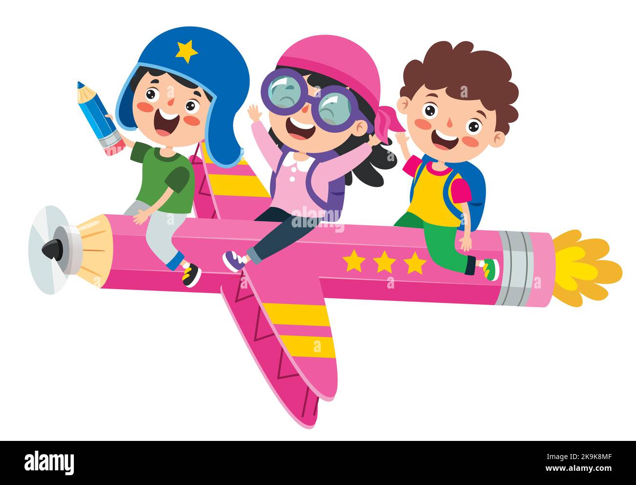 Funny Kid Flying On Colorful Pencil Stock Vector Image & Art - Alamy