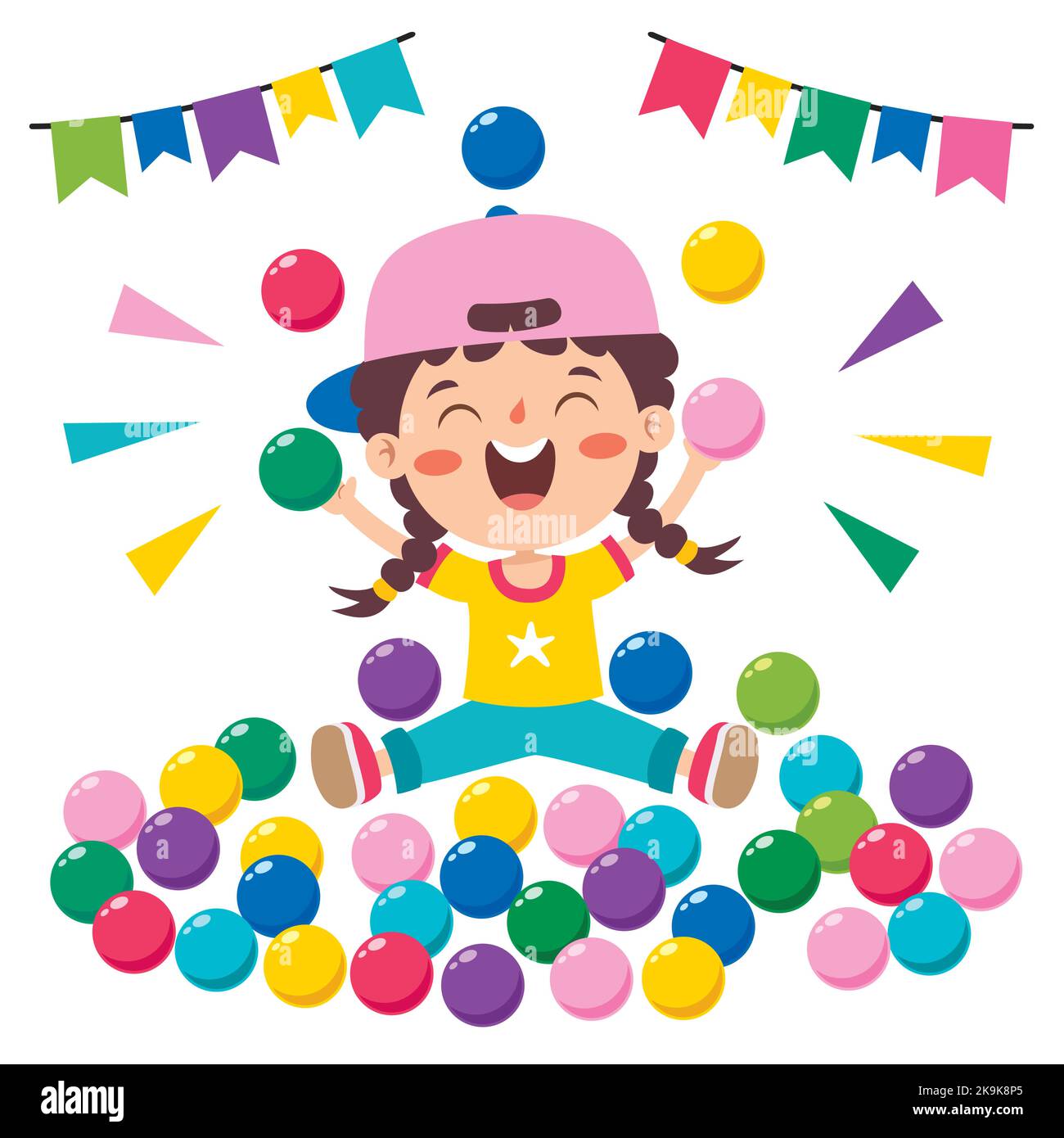 Funny Kid Playing With Colorful Balls Stock Vector Image & Art - Alamy