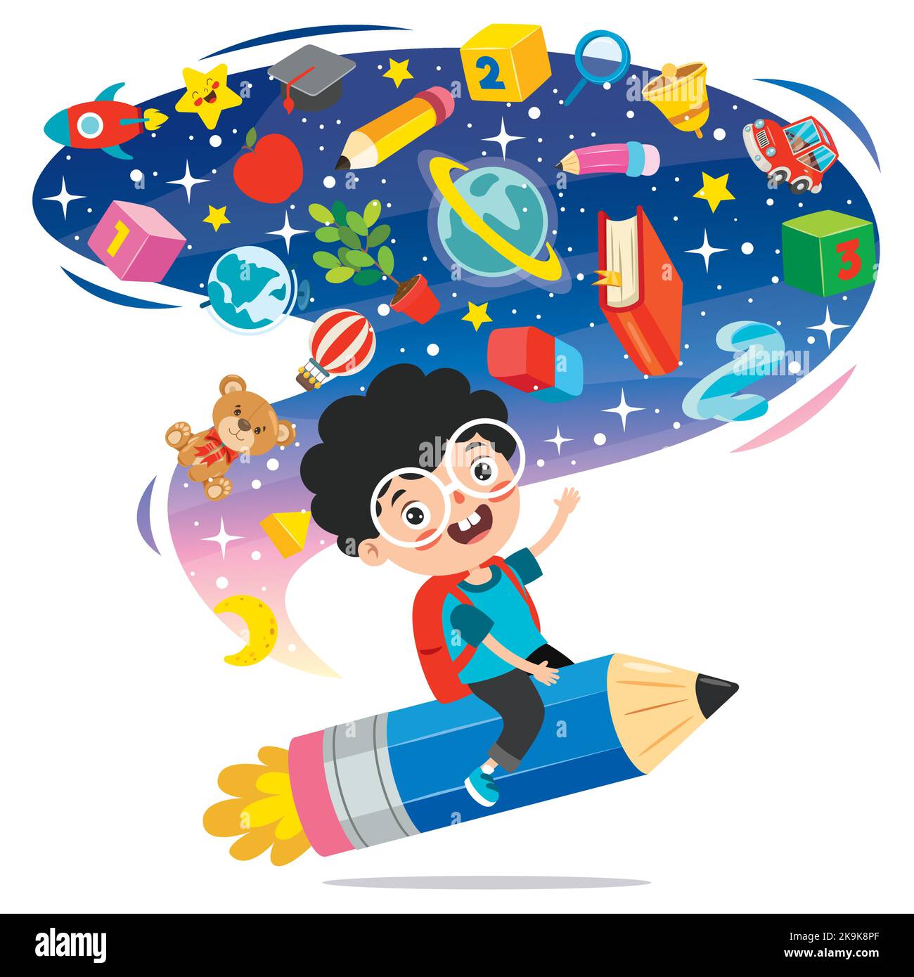 Illustration boy flying airplane on hi-res stock photography and images ...