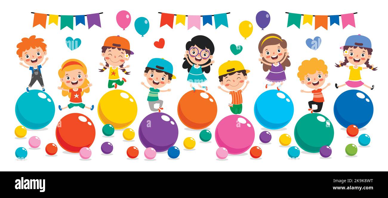 Funny Kid Playing With Colorful Balls Stock Vector Image & Art - Alamy