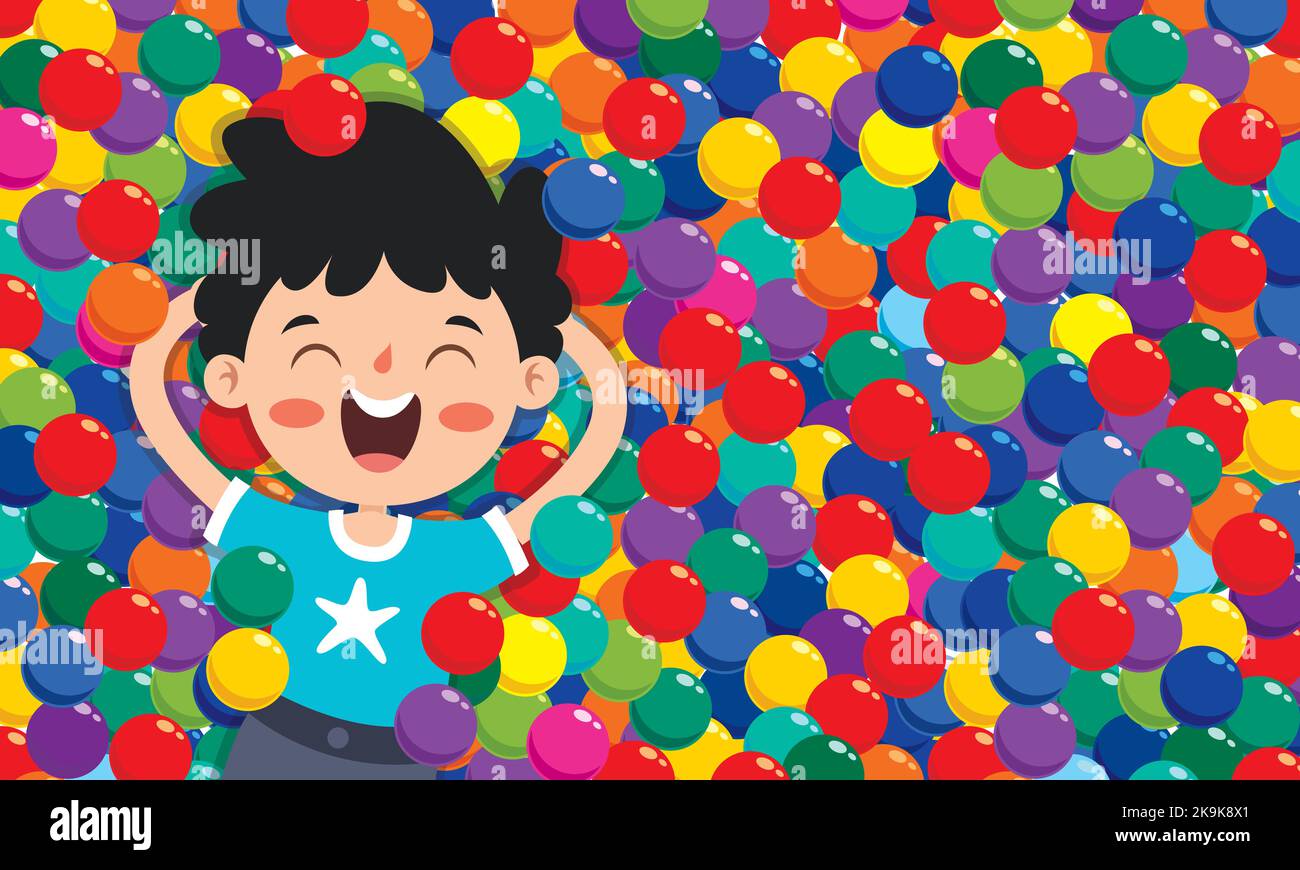 Funny Kid Playing With Colorful Balls Stock Vector Image & Art - Alamy