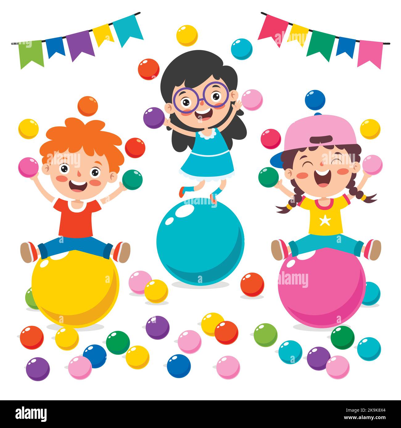 Funny Kid Playing With Colorful Balls Stock Vector Image & Art - Alamy