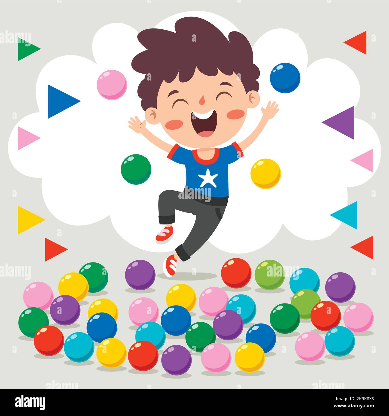 Funny Kid Playing With Colorful Balls Stock Vector Image & Art - Alamy