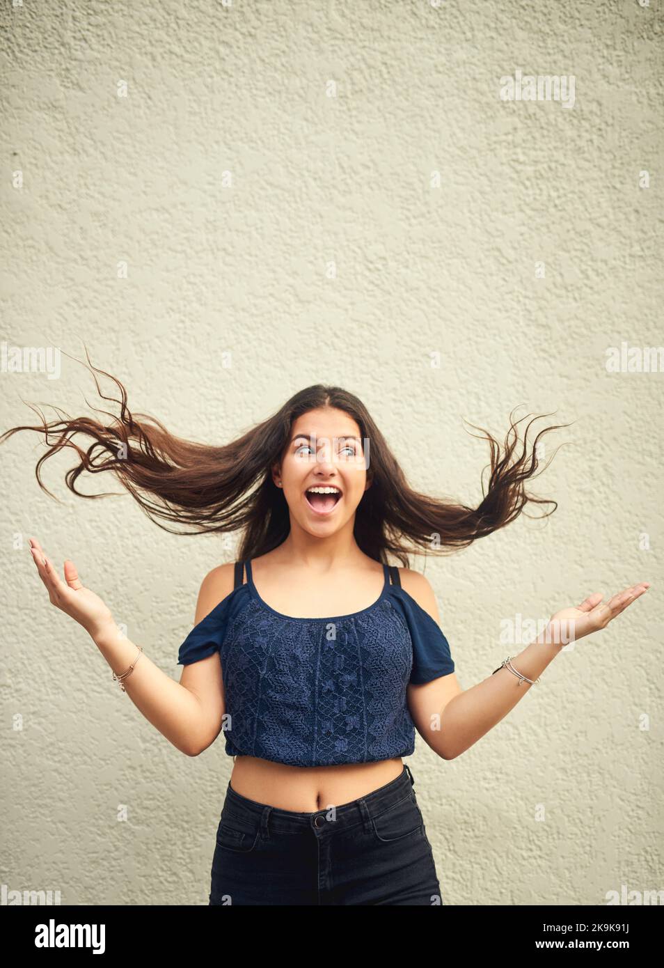 Get excited about your beautiful life. Portrait of a happy teenage girl ...