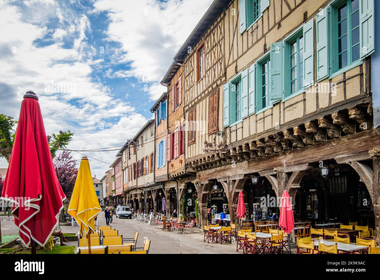 The main square of the medieval town of Mirepoix, with its half ...