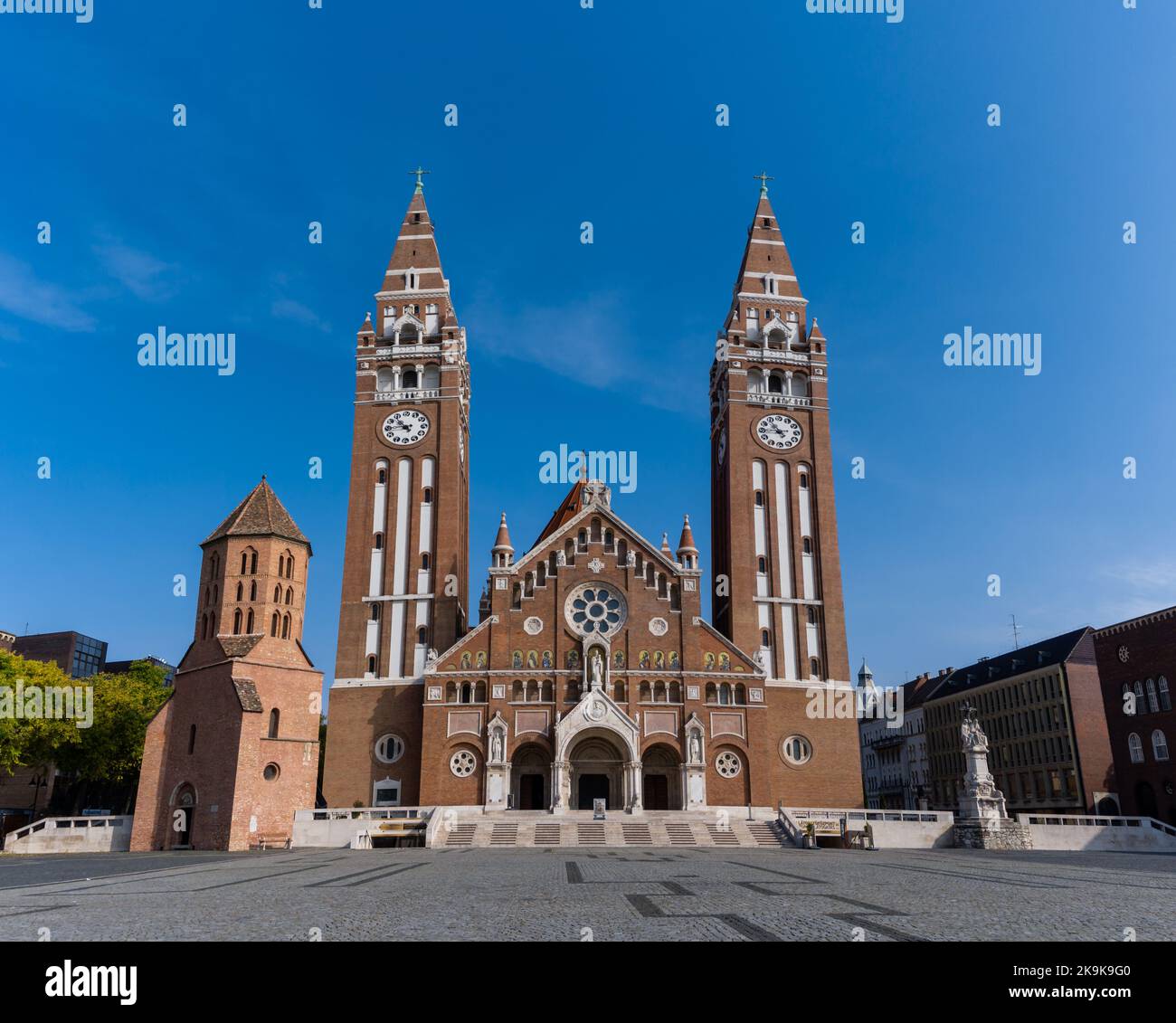 Szeged, Hungary - 14 October, 2022: view of the twin-spire Roman ...