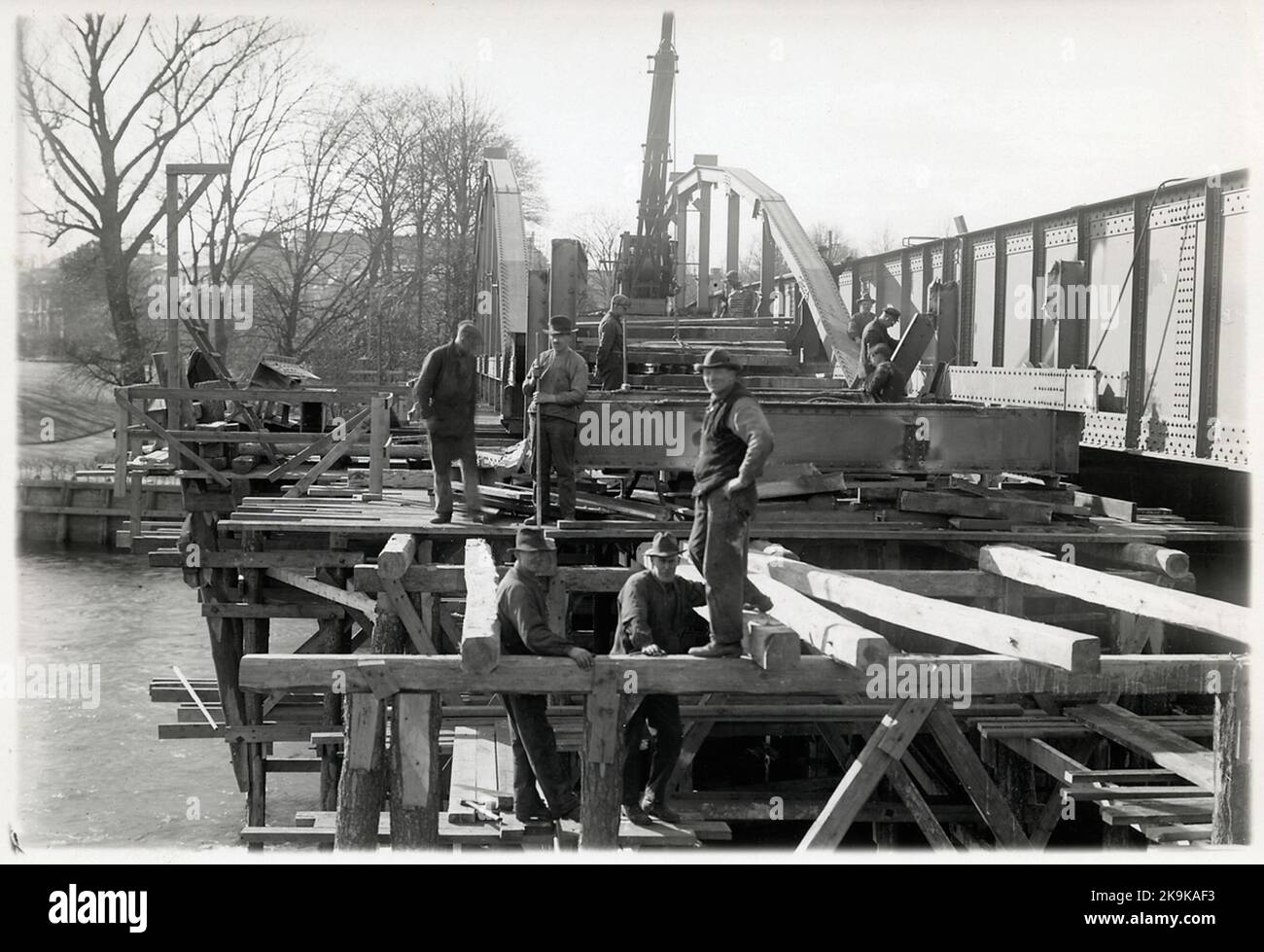Work team at bridge construction over Ätran Stock Photo - Alamy