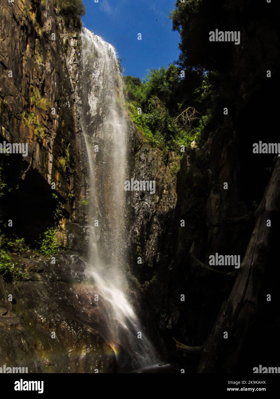 The Battery creek waterfall in a narrow secluded ravine, in the ...