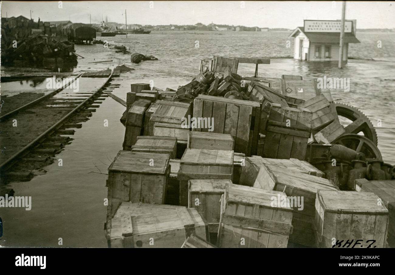 Spring flood, flooding of the harbor yard Stock Photo - Alamy