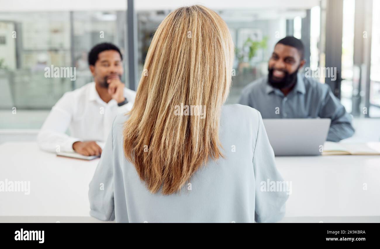 Recruitment, meeting and woman in a job interview with human resources ...