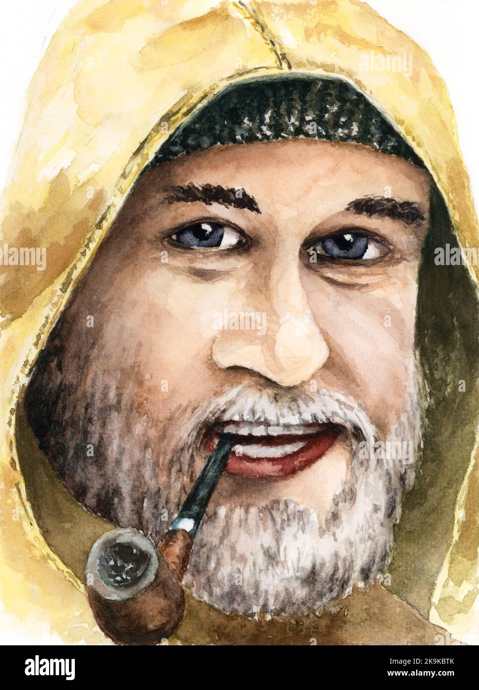 Portrait of man with pipe. Watercolor on paper Stock Photo - Alamy