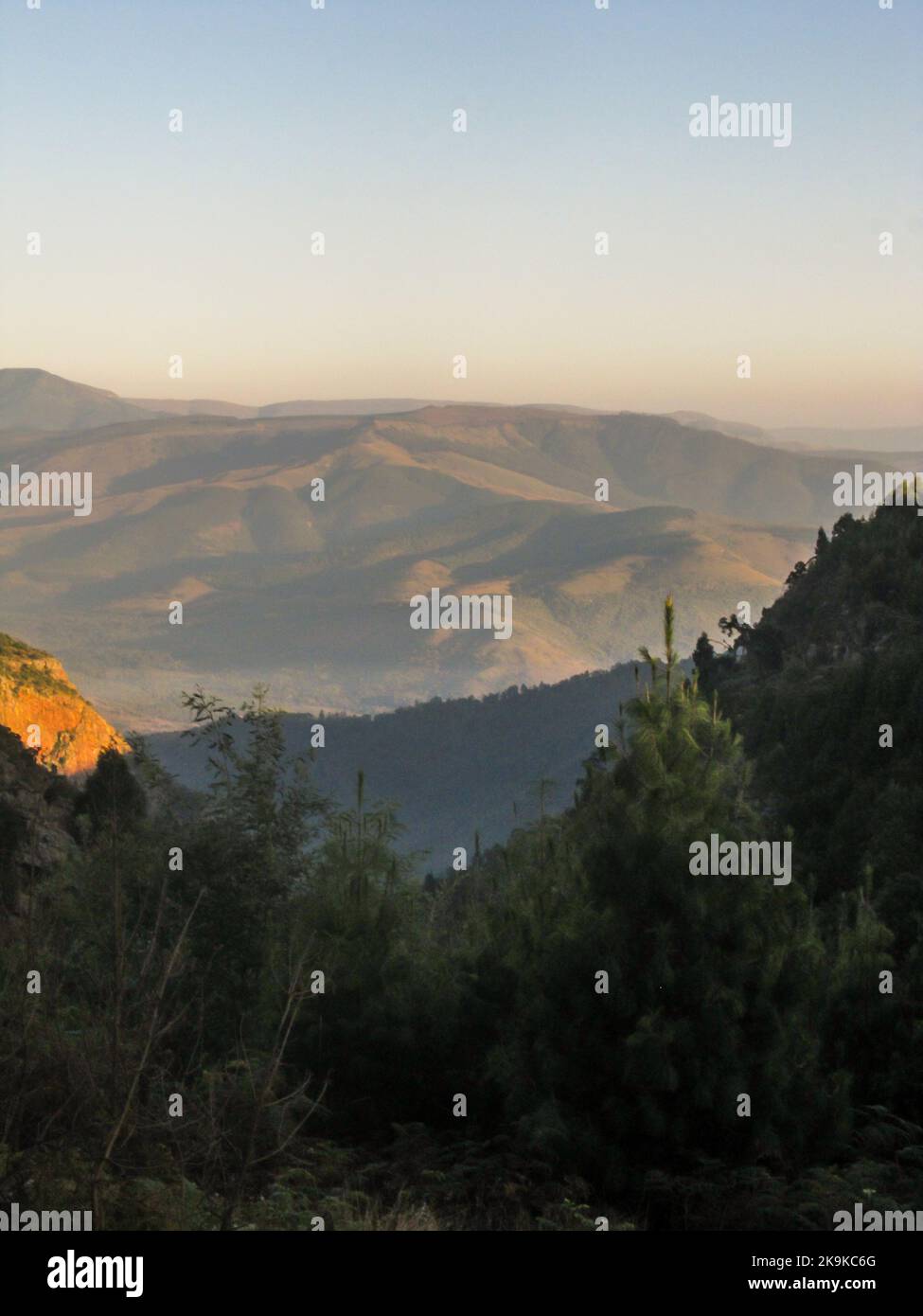 Looking out over the distant rugged mountains of the South Africa ...