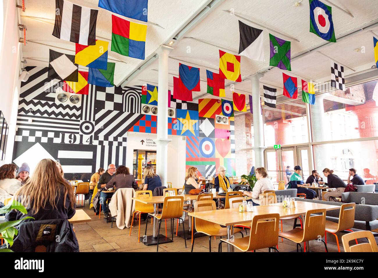 Cafe at Tate Liverpool art gallery featuring Flags and Mural by Sir ...