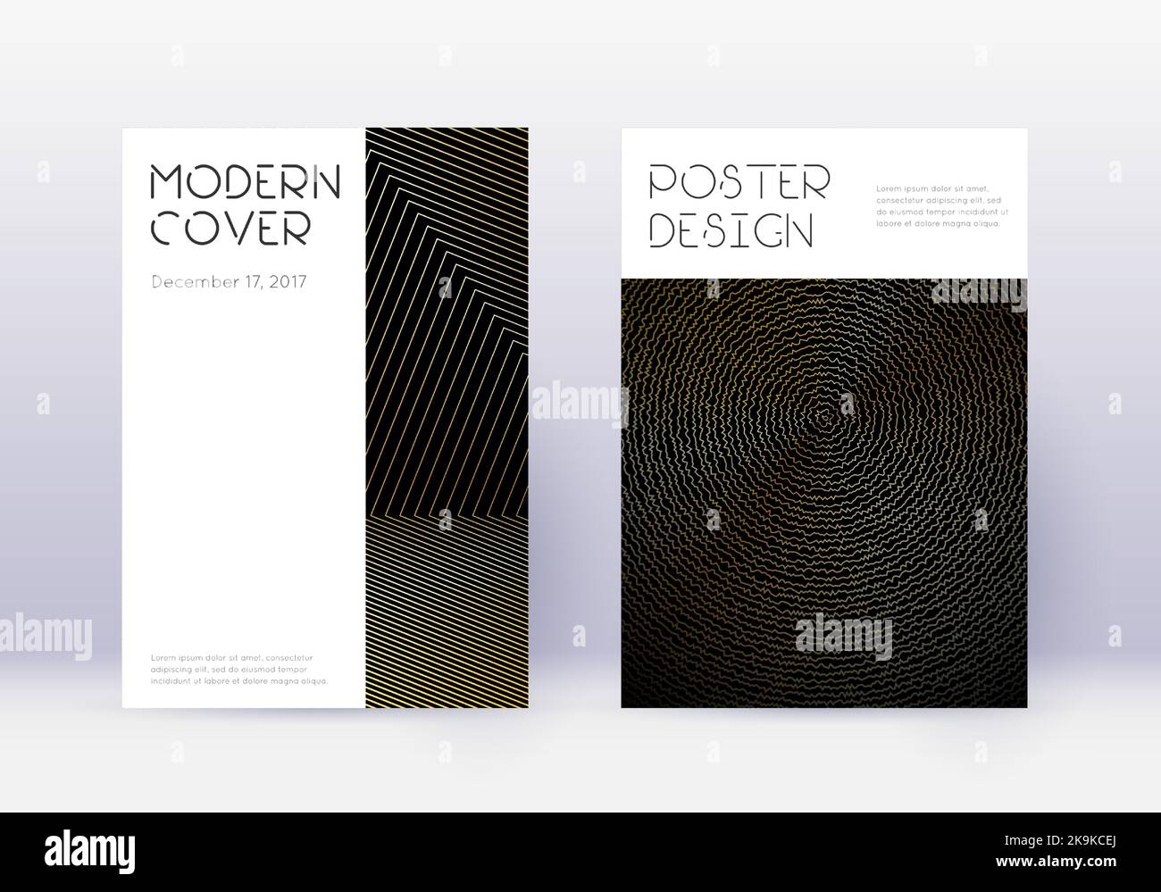 Minimal cover design template set. Gold abstract lines on black ...