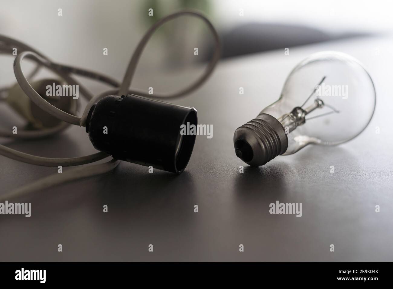 Lamp socket in black color for lamp bulb lamp on gray background, lamp ...