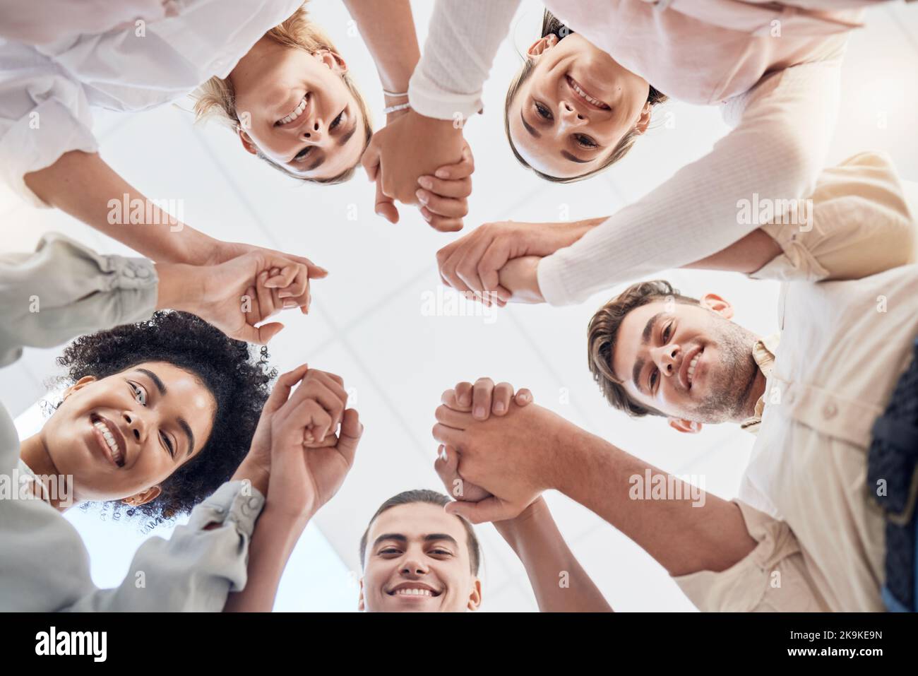 Teamwork, support and collaboration of happy employees with diversity ...