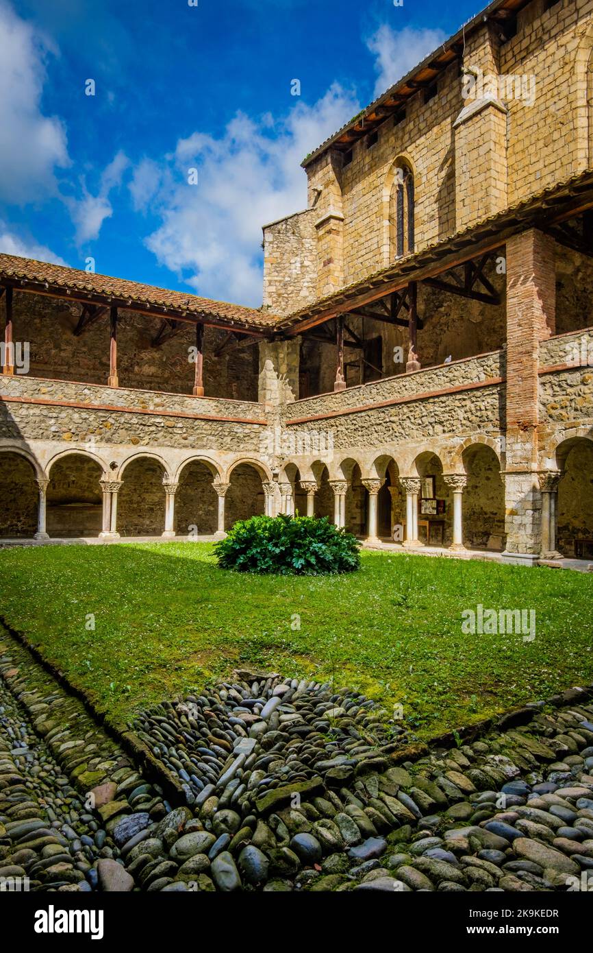 the romanesque cloister of the medieval village of Saint Lizier's ...