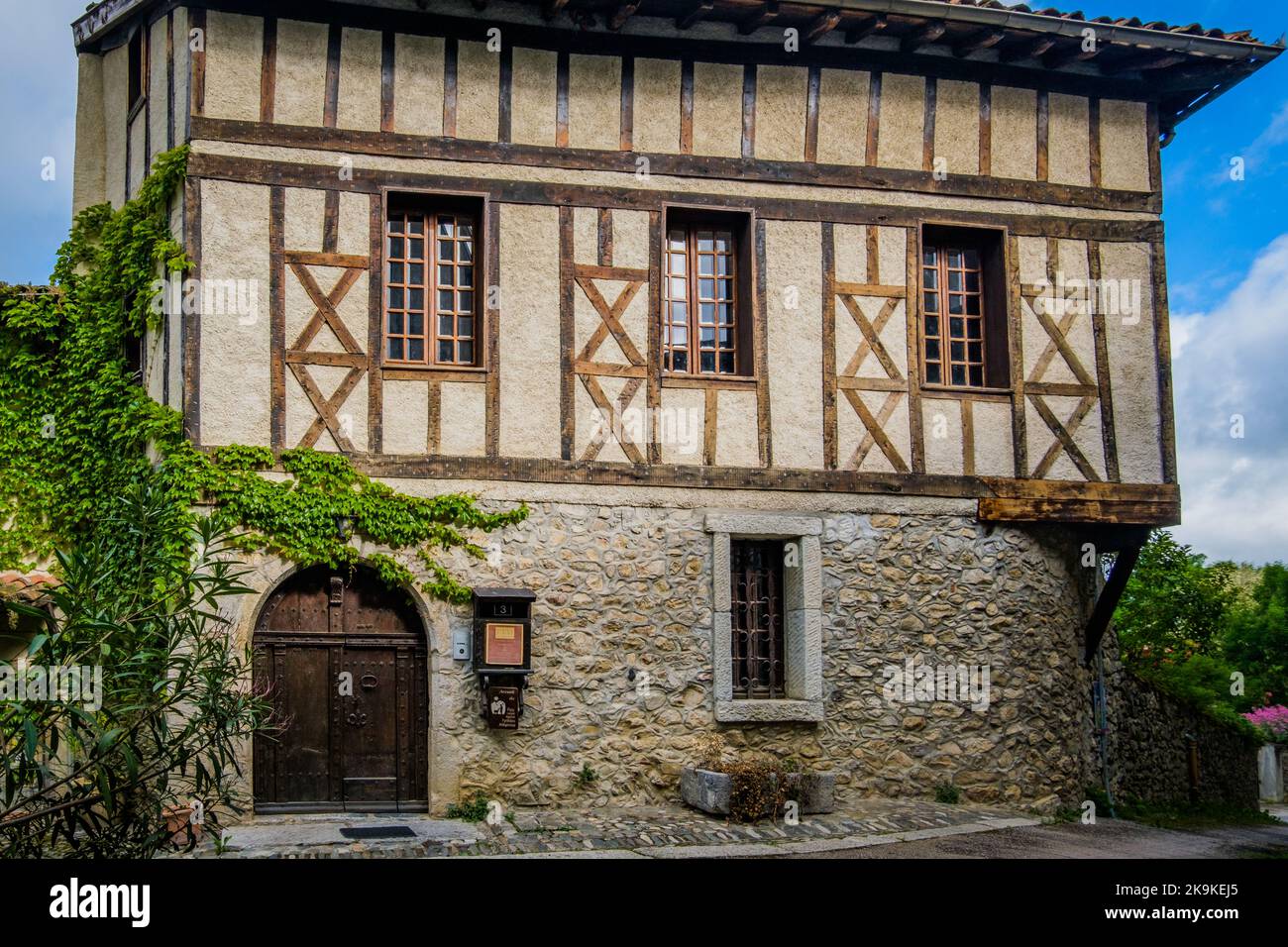 Medieval half-timbered house in the village of Saint Lizier, in the ...