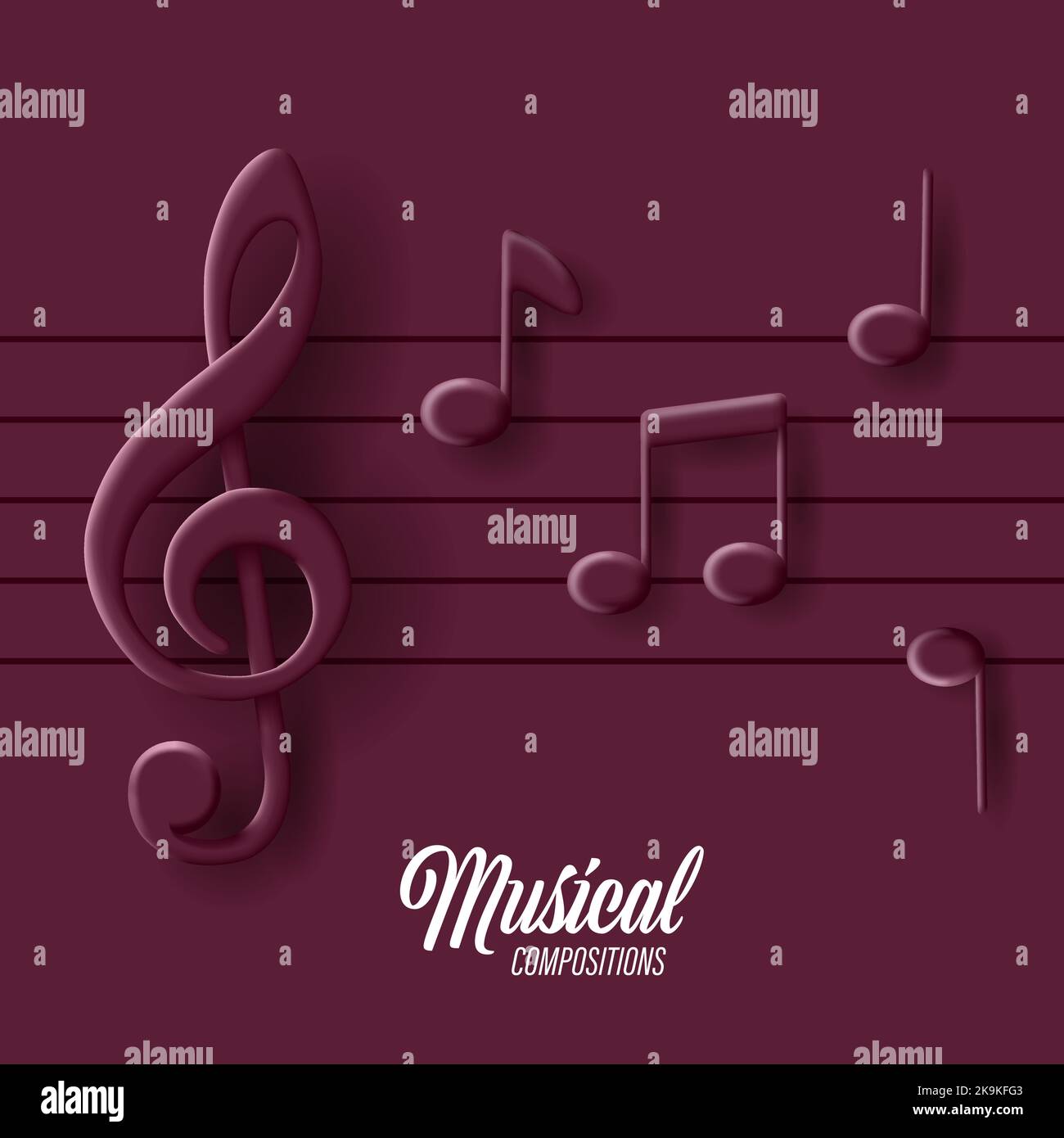 3d music sound notes with treble clef on notes staff monochrome dark ...