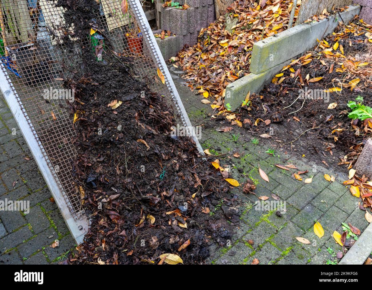 Garden soil Sieve in the fall with compost Stock Photo - Alamy
