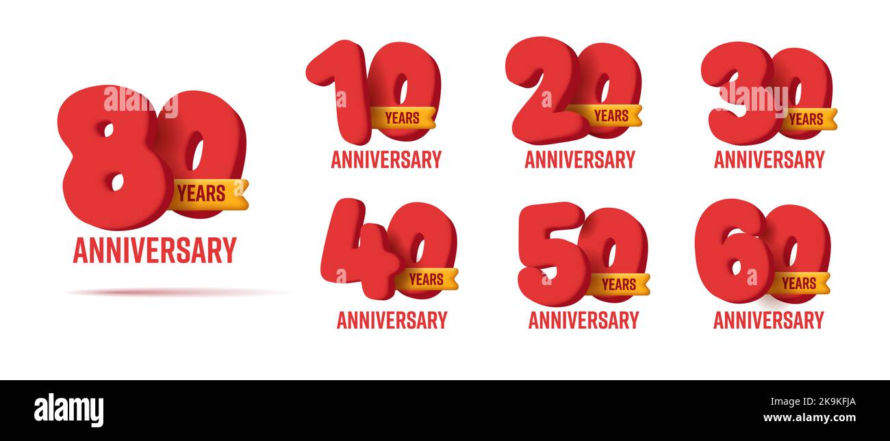 Anniversary 3d red numbers with ribbon, tens years company or birthday ...