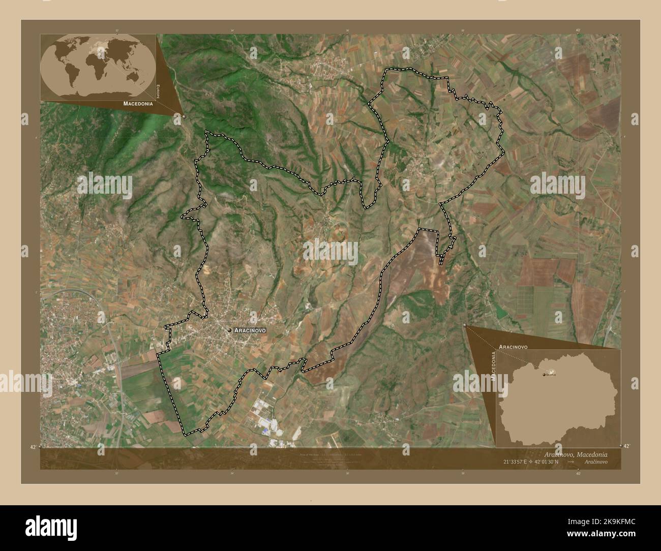 Aracinovo, municipality of Macedonia. Low resolution satellite map ...