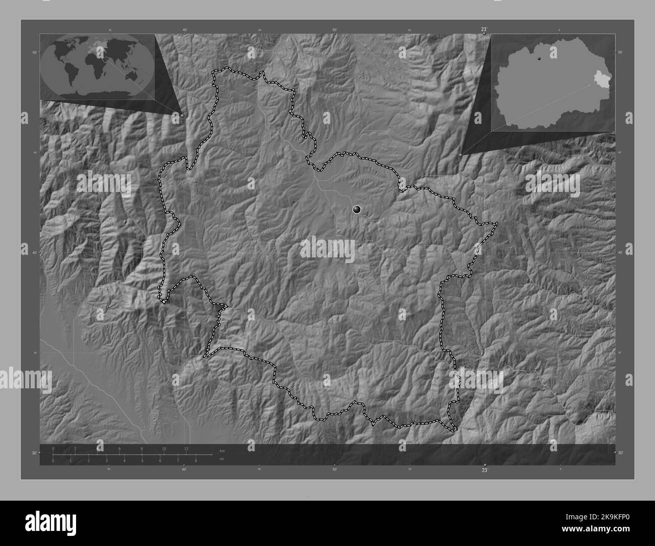 Berovo, municipality of Macedonia. Bilevel elevation map with lakes and ...