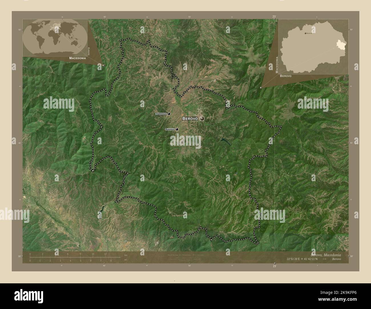 Berovo, municipality of Macedonia. High resolution satellite map ...