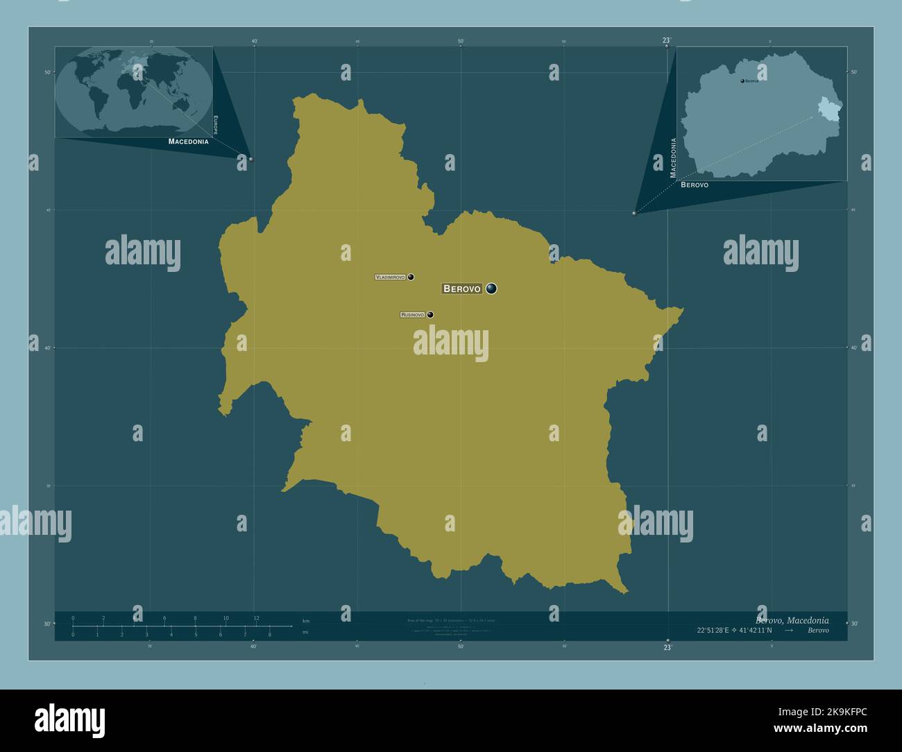 Berovo, municipality of Macedonia. Solid color shape. Locations and ...