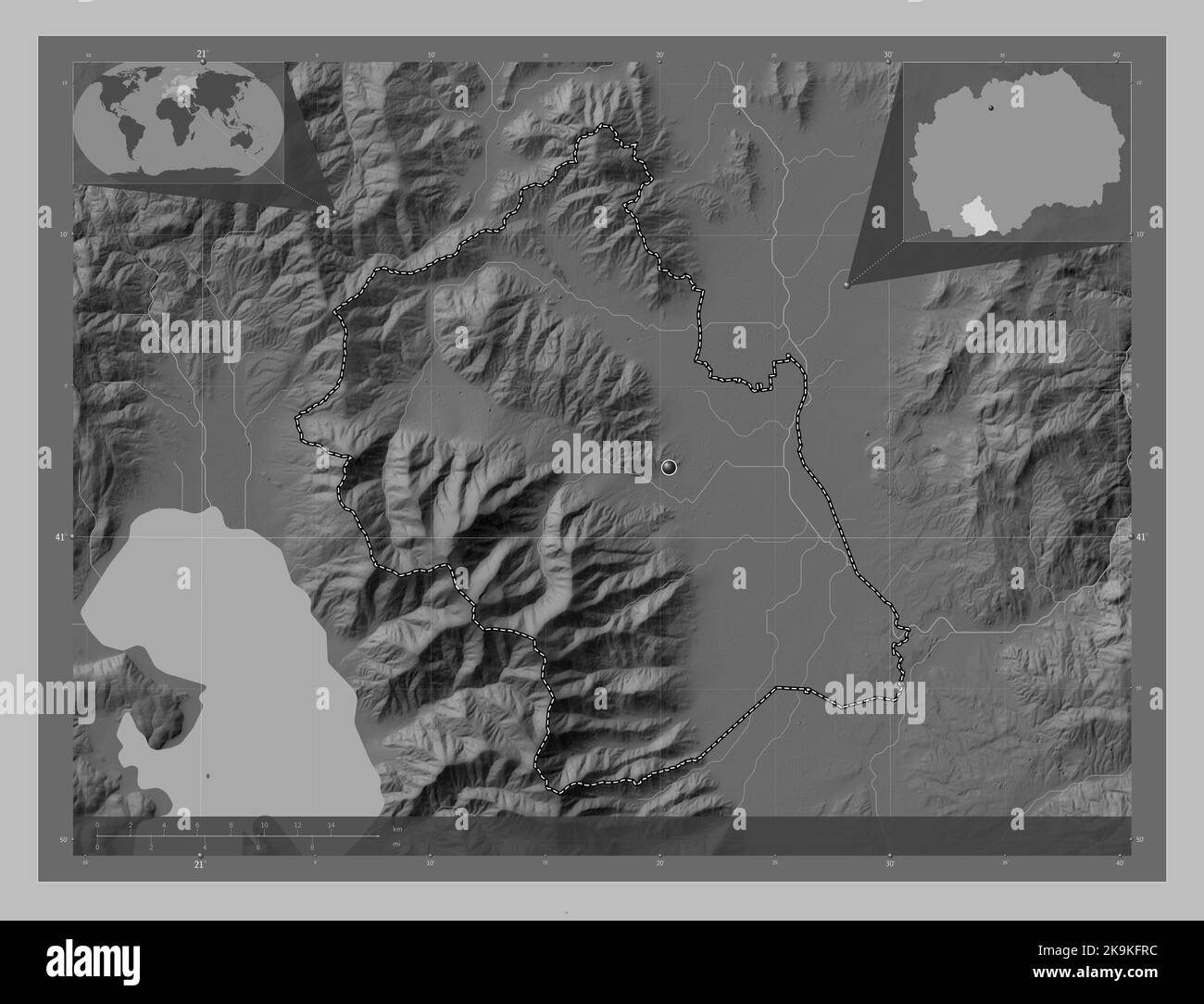 Bitola Municipality Of Macedonia Grayscale Elevation Map With Lakes And Rivers Corner