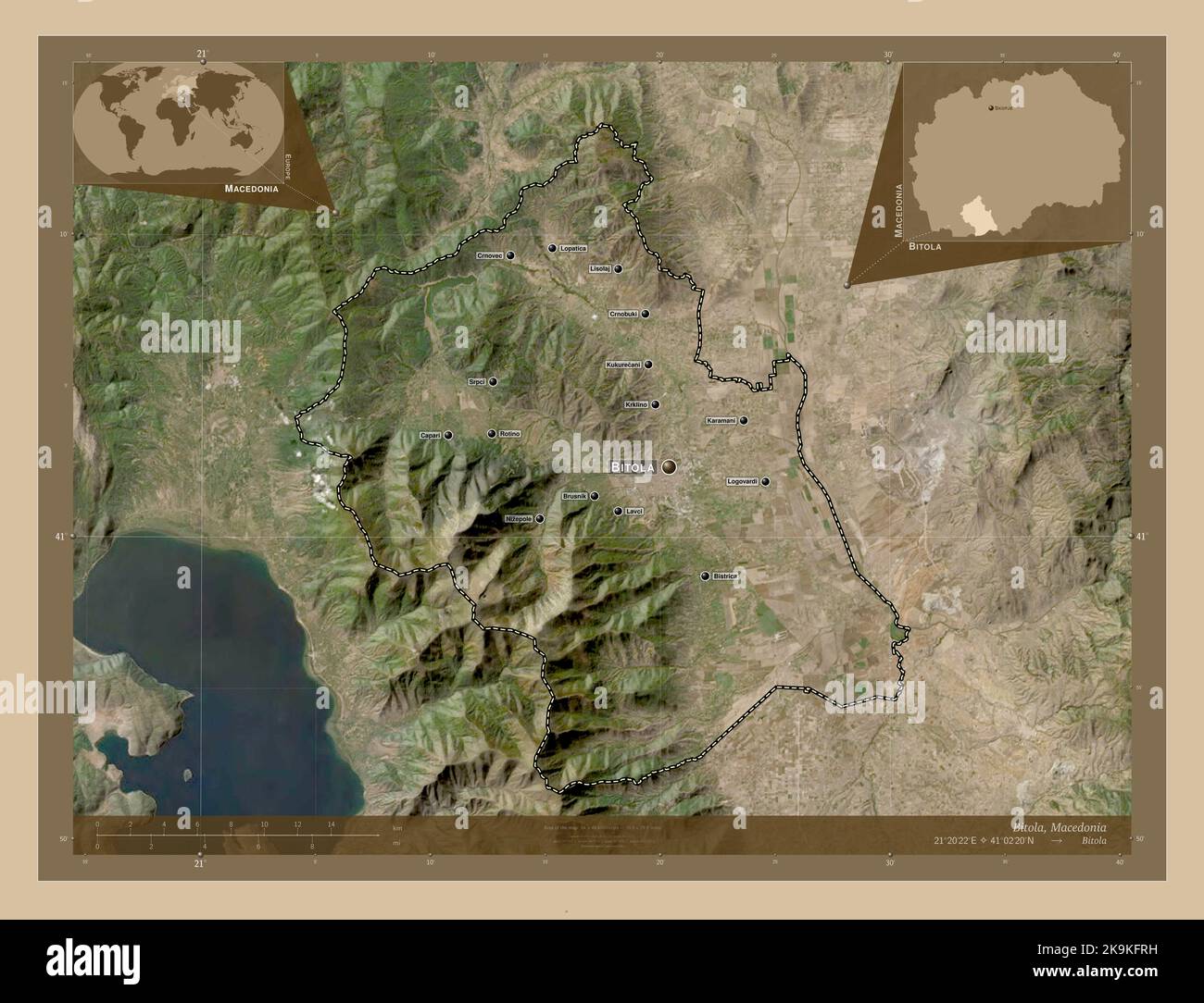 Bitola, municipality of Macedonia. Low resolution satellite map ...