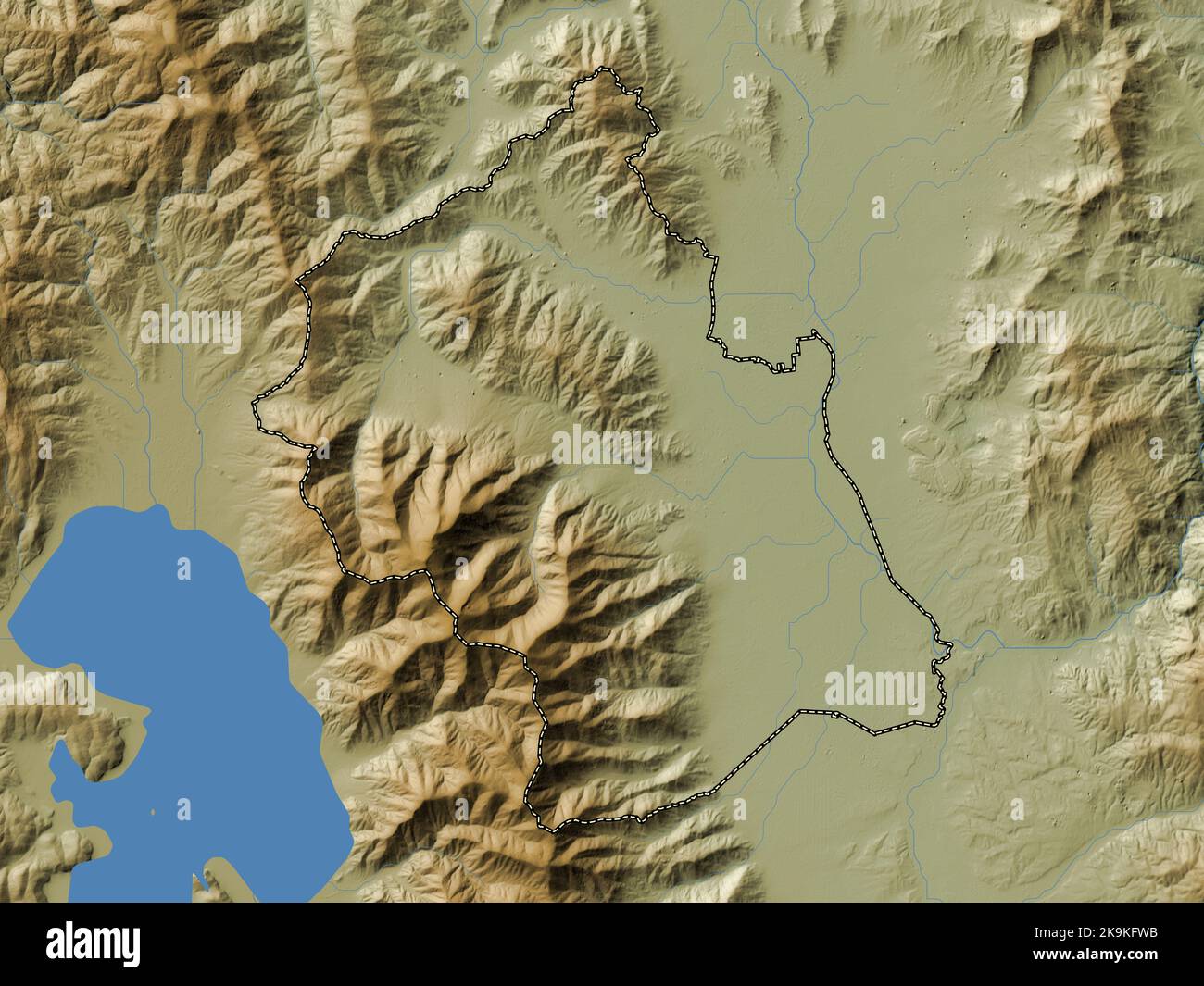 Bitola, municipality of Macedonia. Colored elevation map with lakes and ...