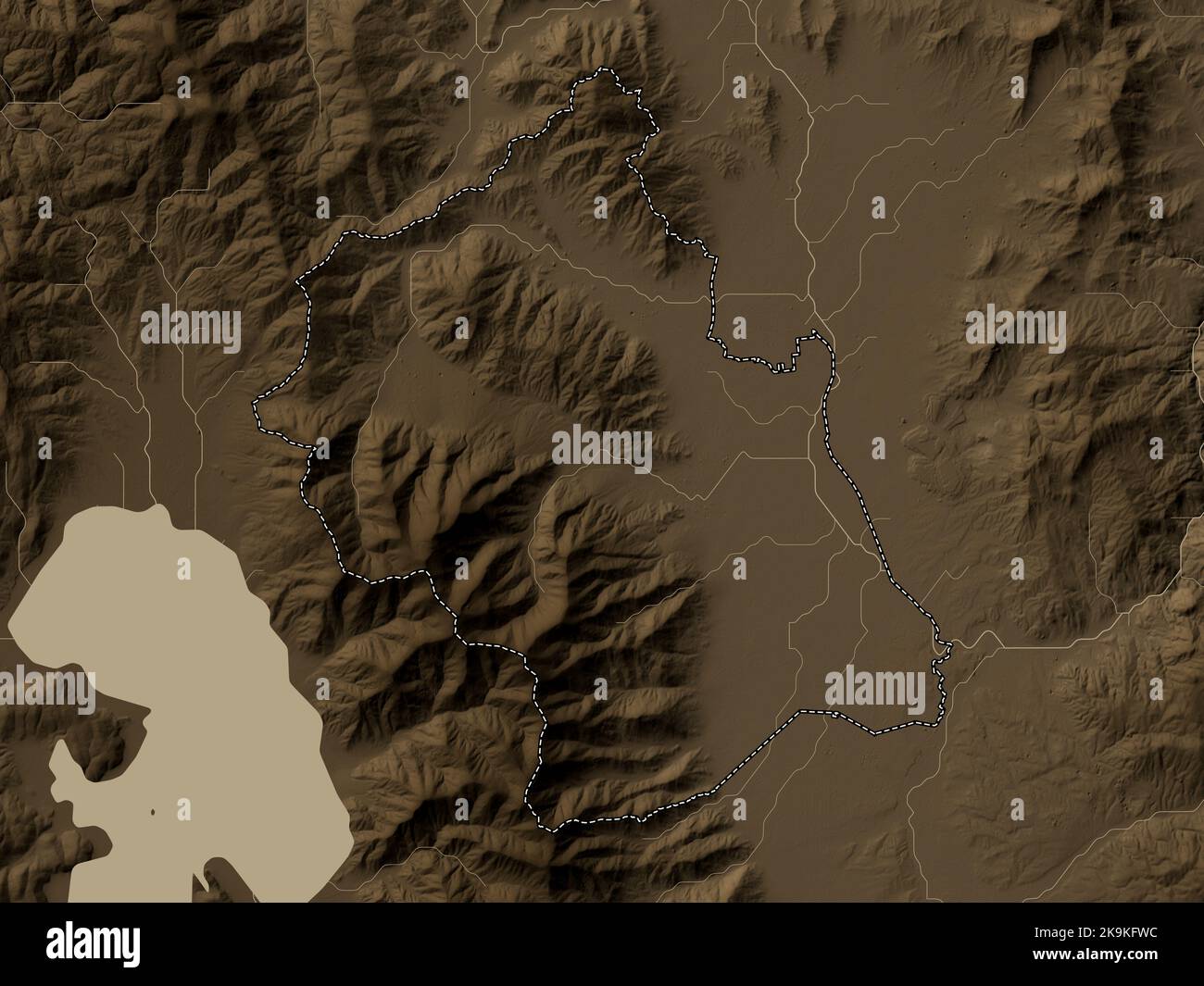 Bitola, municipality of Macedonia. Elevation map colored in sepia tones ...