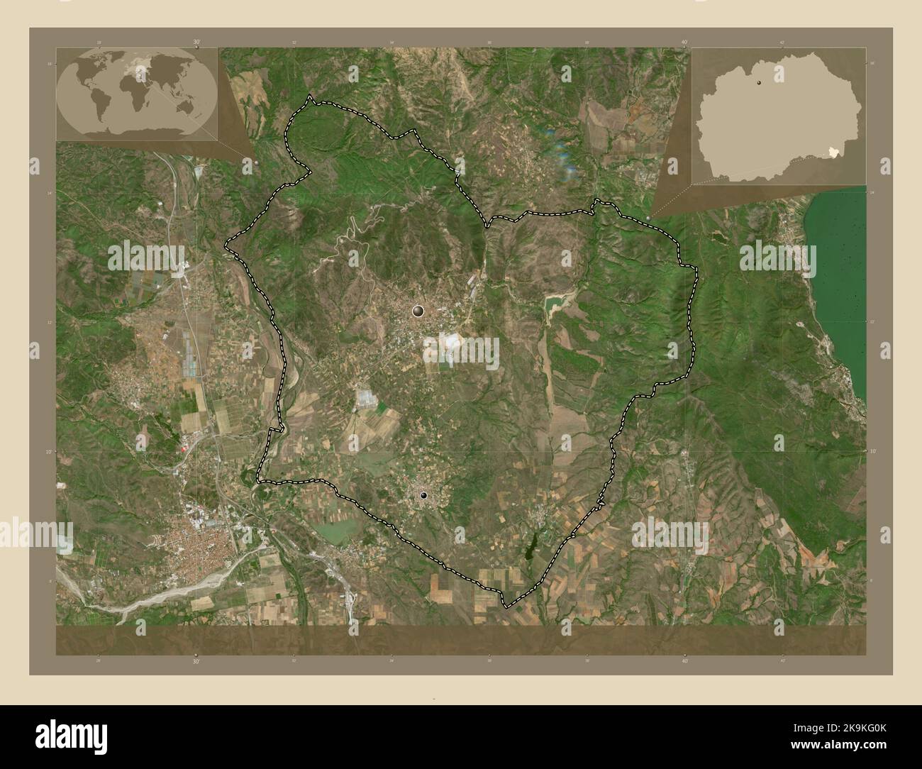 Bogdanci, municipality of Macedonia. High resolution satellite map ...