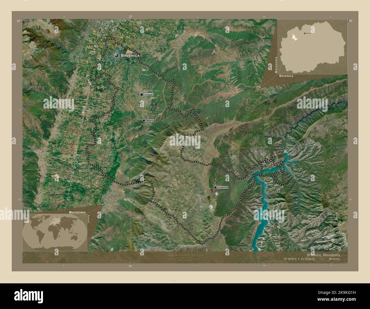 Brvenica, municipality of Macedonia. High resolution satellite map ...