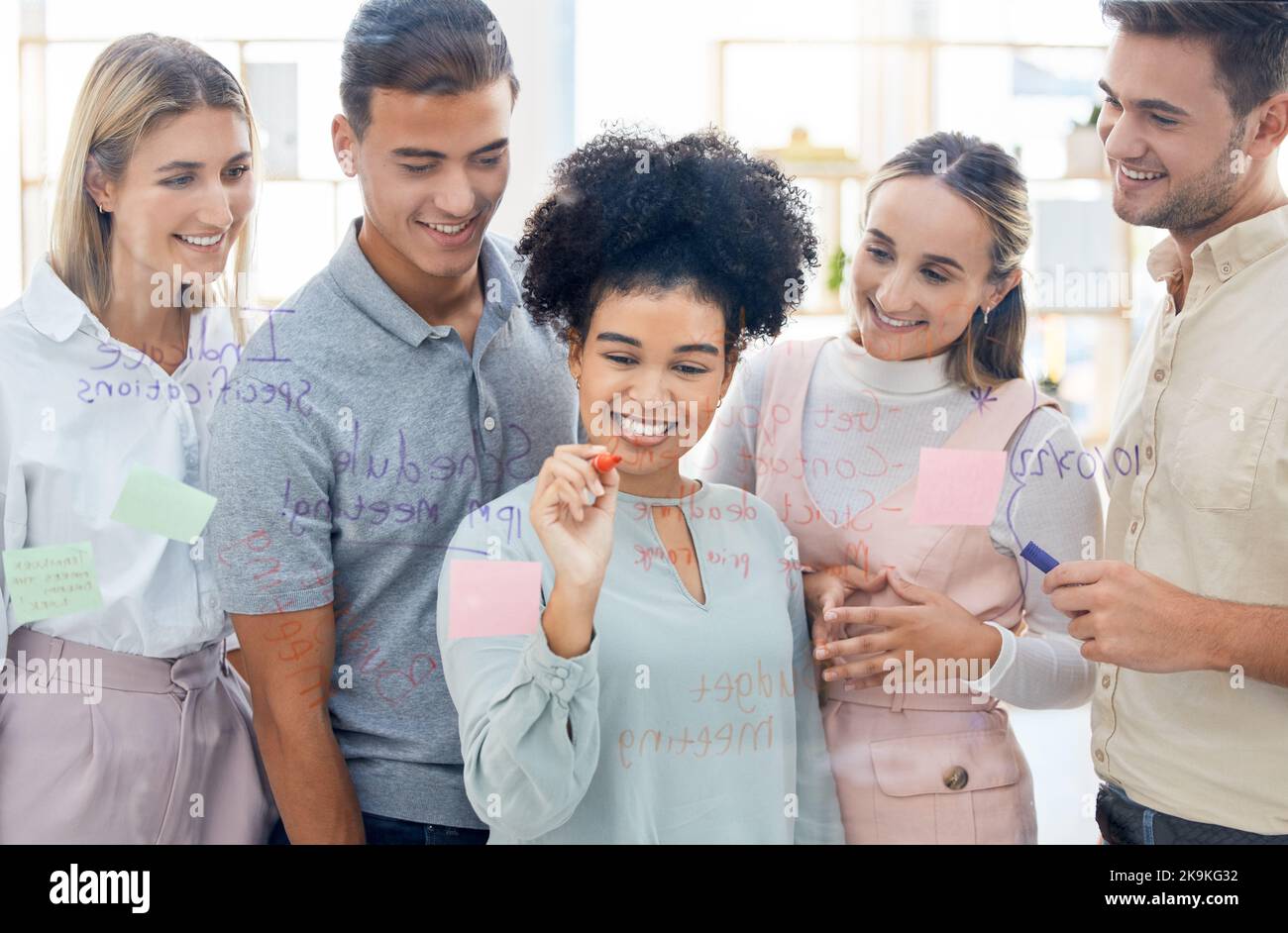 Creative, interior design and team writing ideas for branding and ...